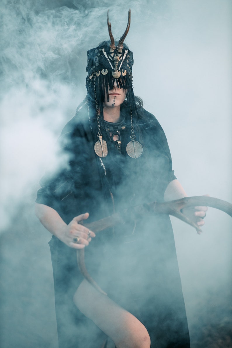 Pagan Ritual Headdress Unisex Face Mask With Fringe Shaman - Etsy