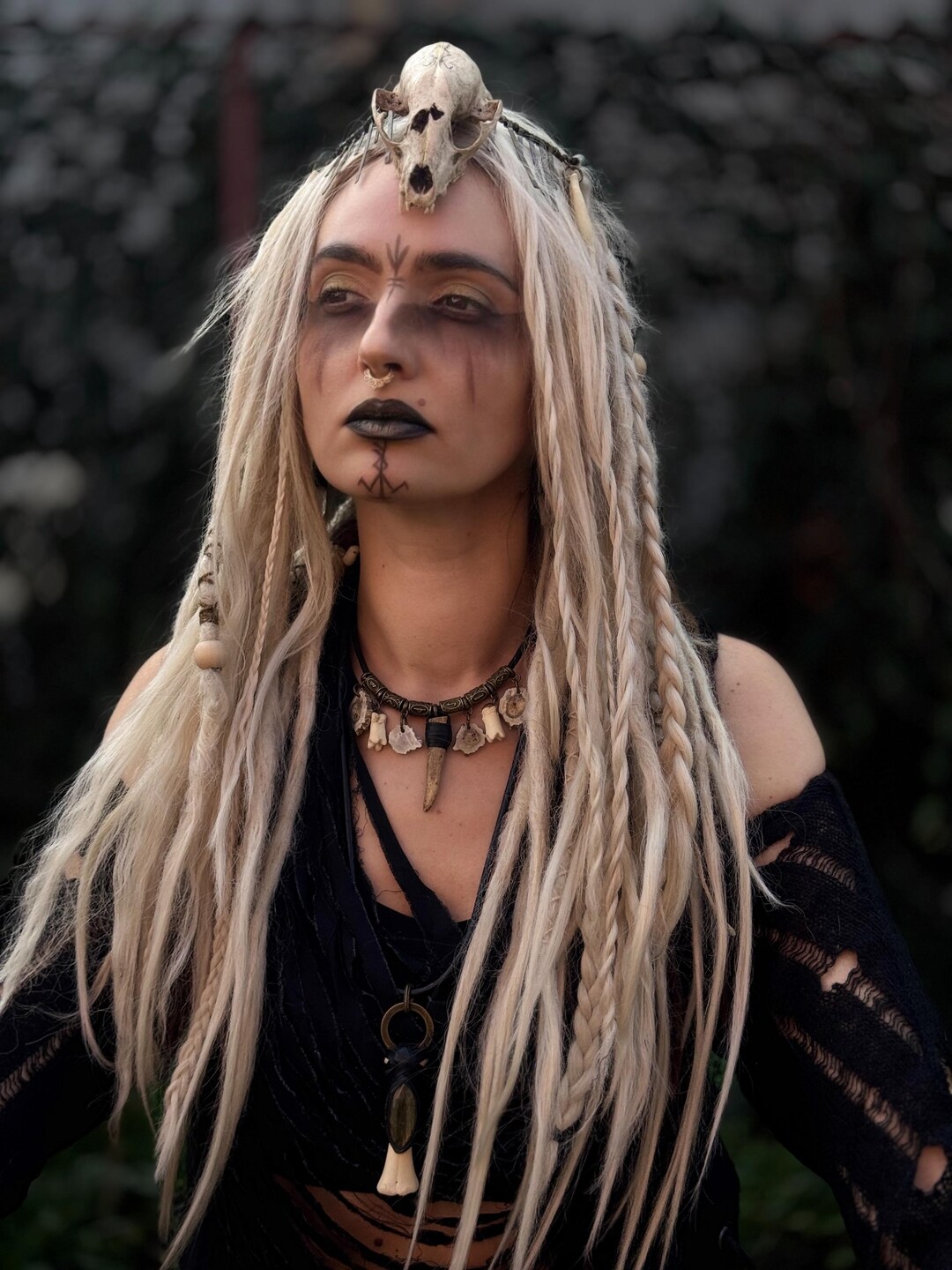 Bone Charm Necklace - Shaman’s Talisman Leather Choker - Rune Necklace ...