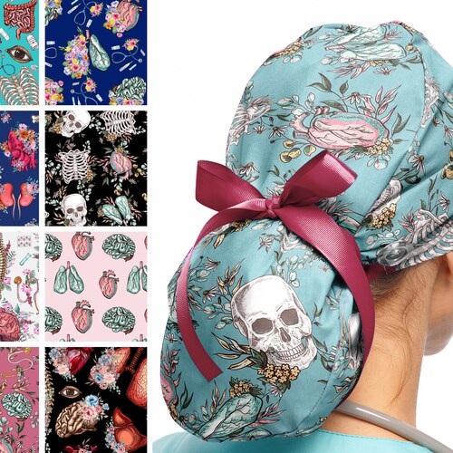 Skull Scrub Cap Ponytail Scrub Caps for Women Surgical Caps - Etsy