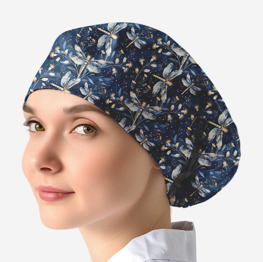 Dragonfly Scrub Caps for Women, Surgical Cap With Buttons for Nurse ...