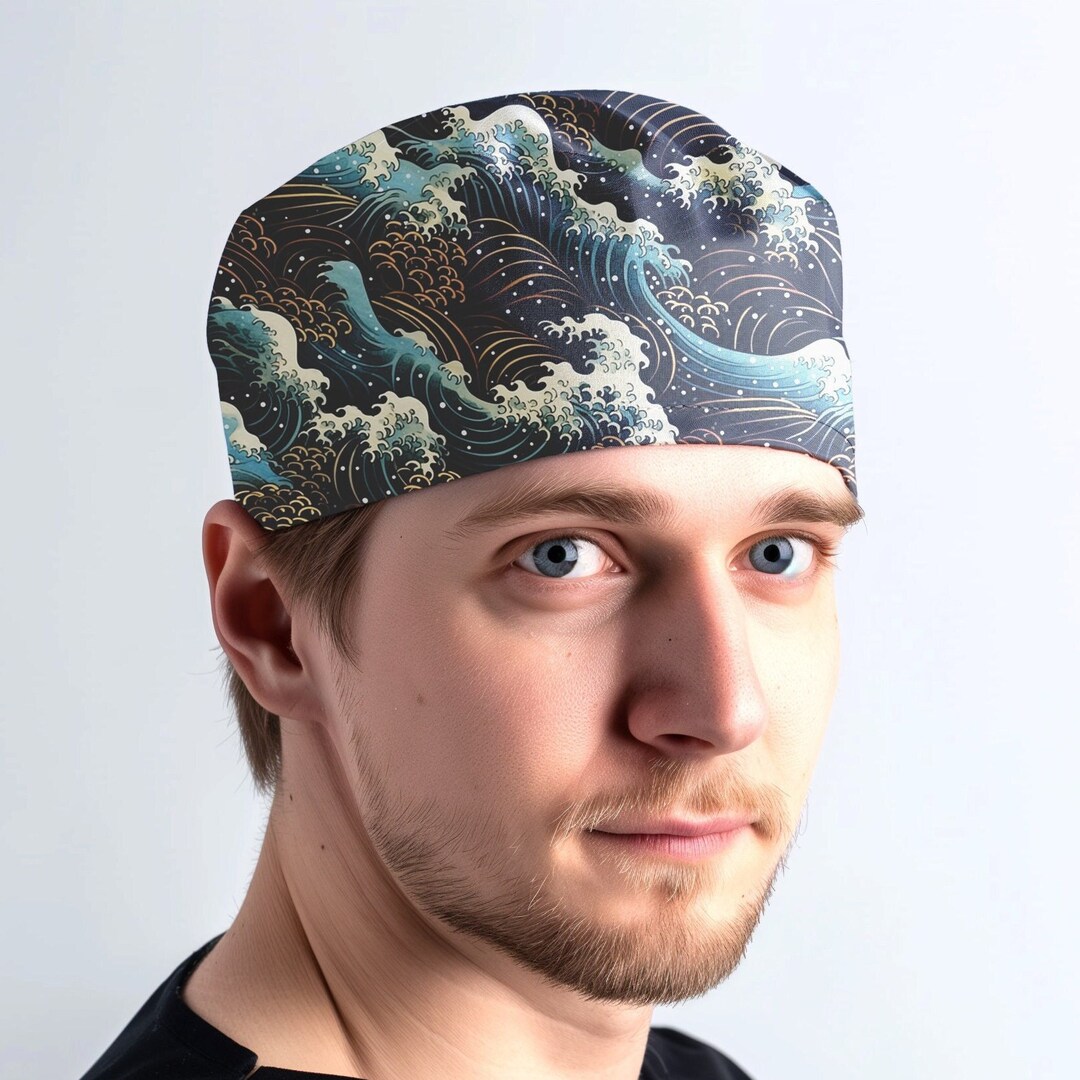 Unisex Scrub Cap, Great Wave Man Scrub Hat, Unisex Surgical Cap - Wave ...