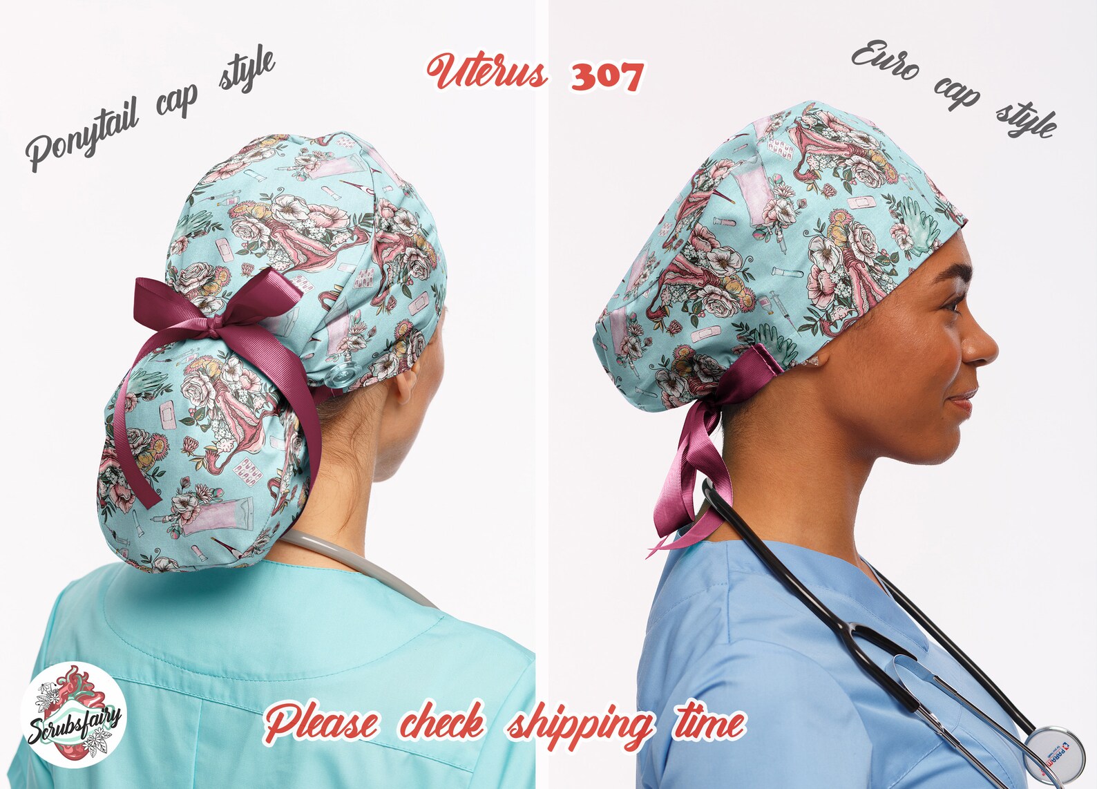 Uterus Scrub Caps Ponytail Surgical Hat Women Ob - Etsy