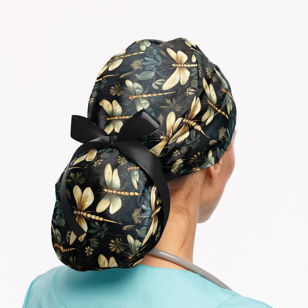 Dragonfly Scrub Caps for Women, Surgical Cap With Buttons for Nurse ...