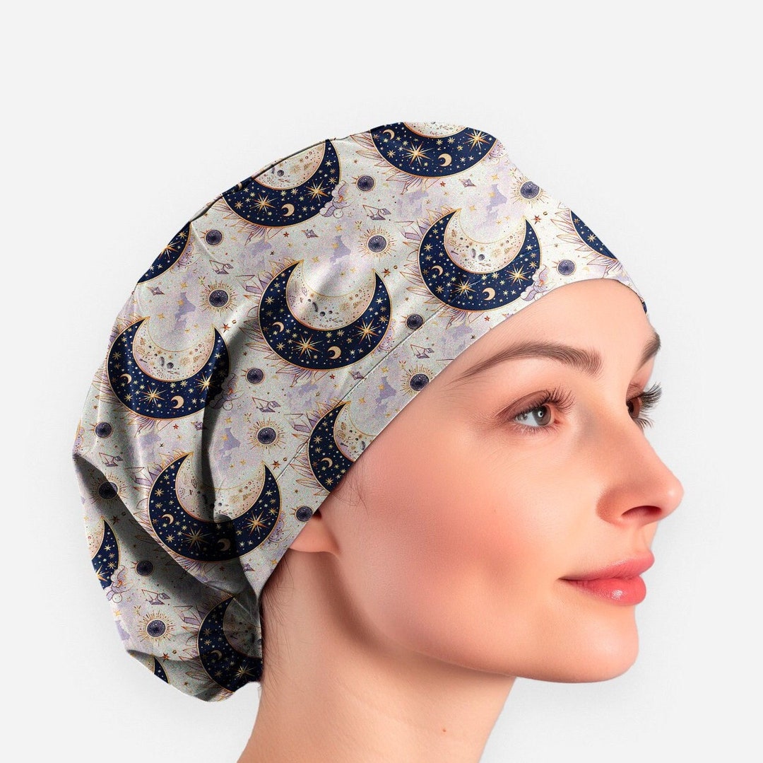 Scrub Caps Women, Celestial Scrub Cap, Moon Surgical Scrub Hat, Nurse ...