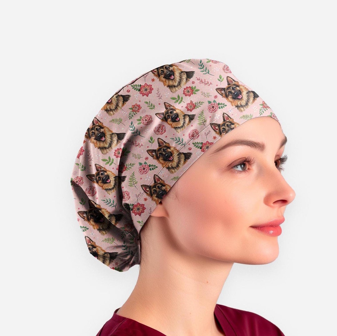 German Shepherd Scrub Caps for Women, Surgical Cap With Buttons for ...