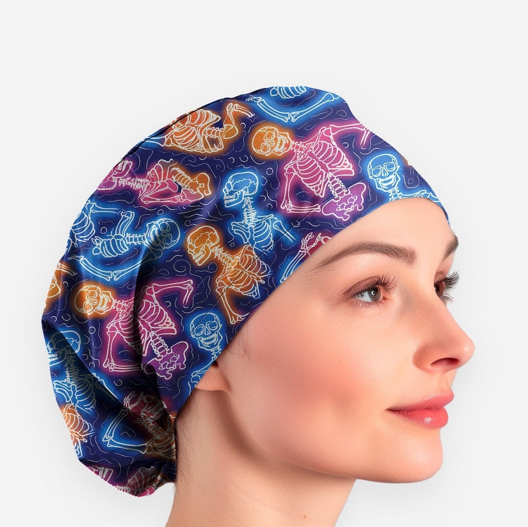Skeleton Scrub Hat, Anatomy Scrub Cap Ponytail, Surgical Scrub Hat ...