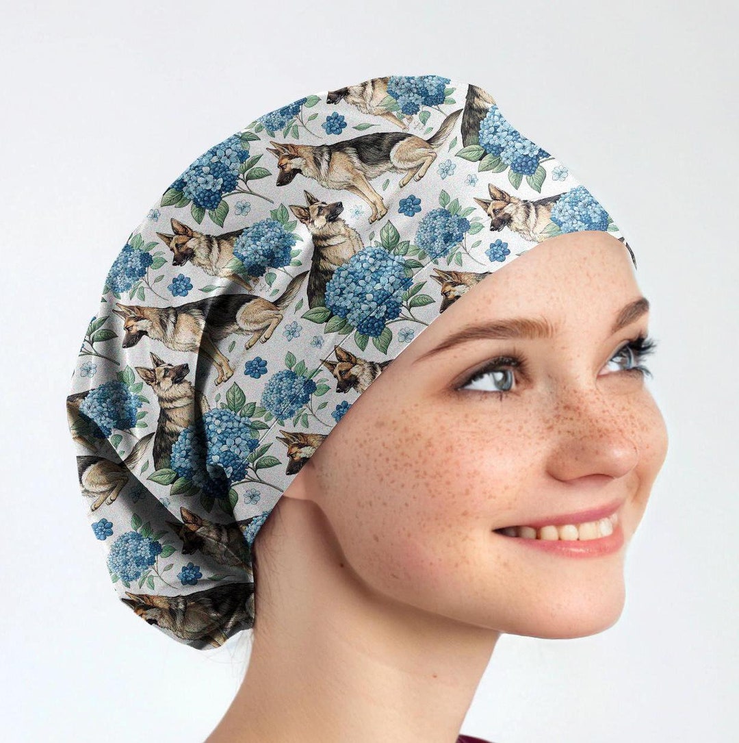 German Shepherd Scrub Caps for Women, Surgical Cap With Buttons for ...