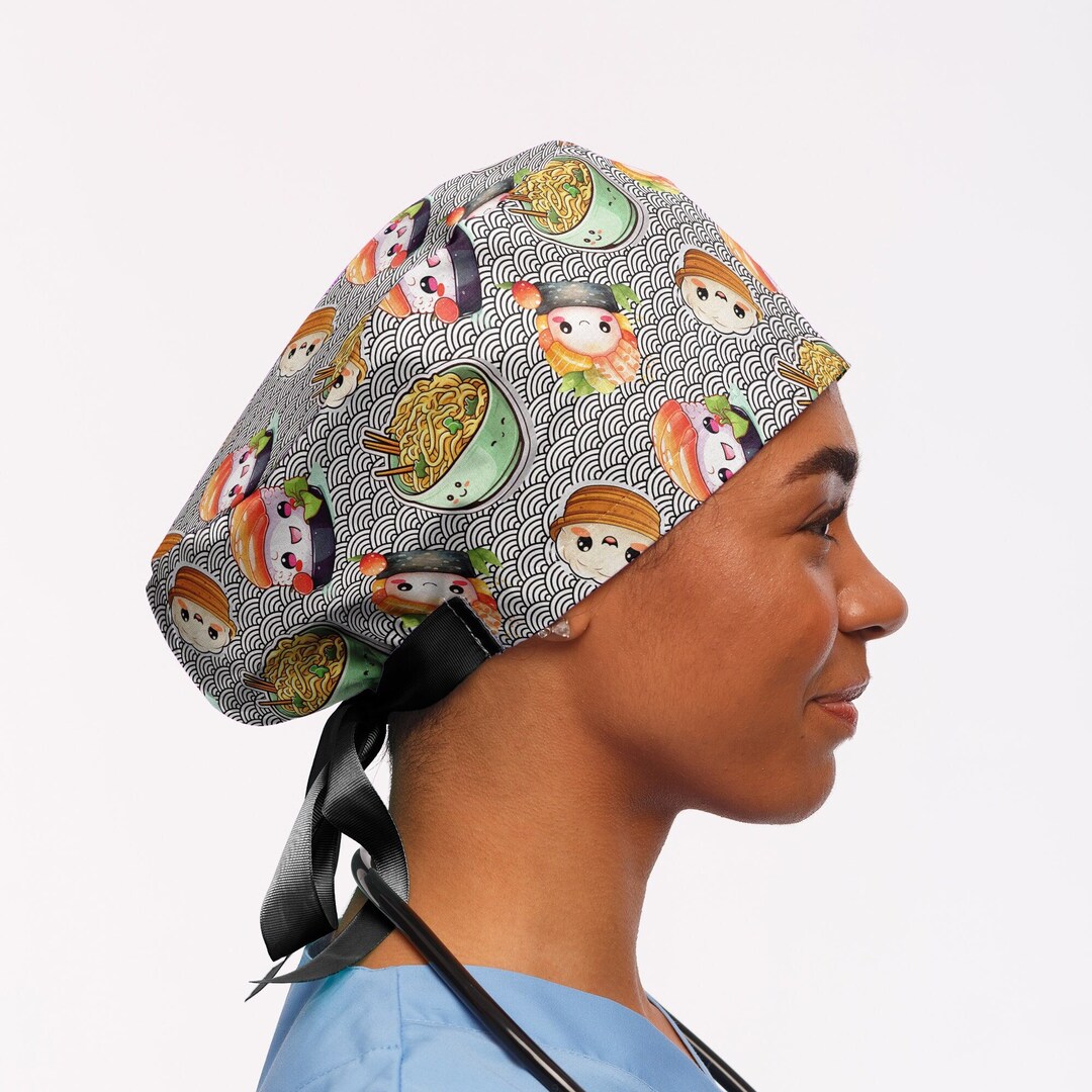 Sushi Lover Scrub Cap, Ponytail Scrub Caps, Ponytail Surgical Hat Women ...