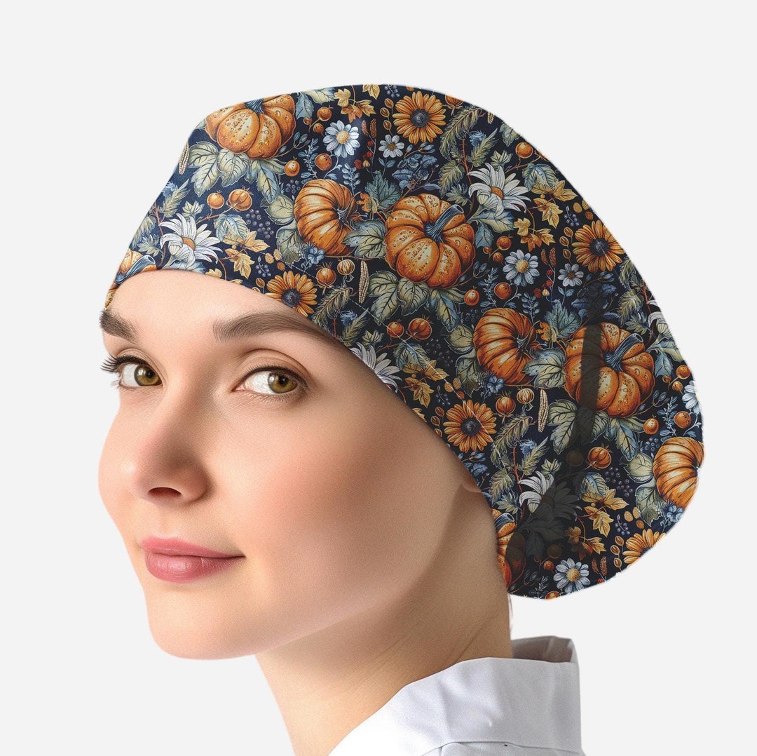 Thanksgiving Pumpkin Scrub Caps for Women, Halloween Scrub Cap Surgical ...