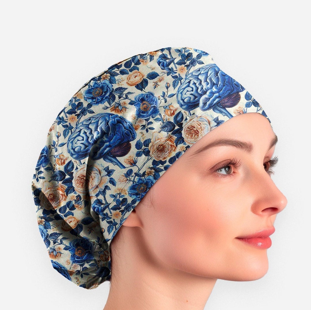 Scrub Caps for Women, Floral Brain Surgical Cap, Neurologist Nurse ...