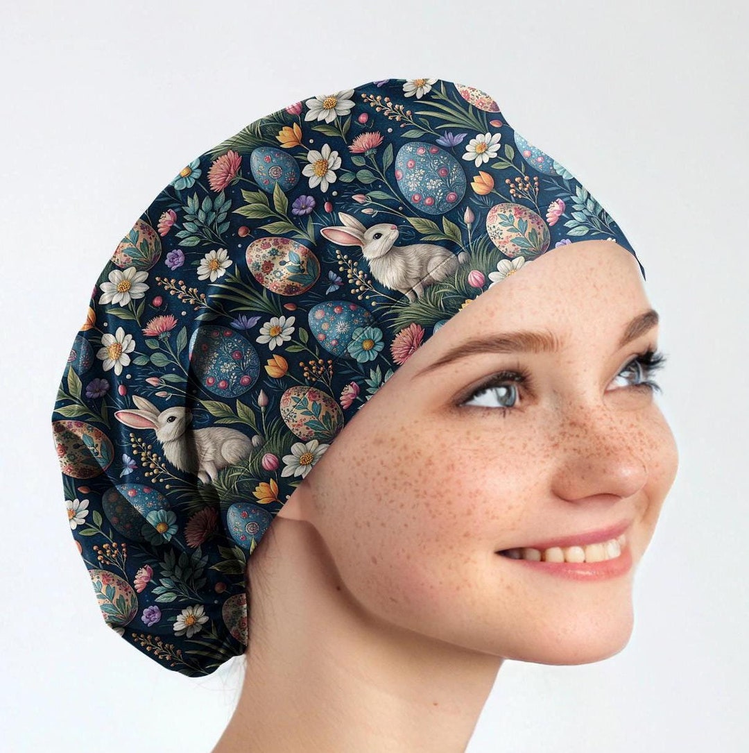 Easter Scrub Caps for Women, Surgical Cap With Buttons for Nurse ...