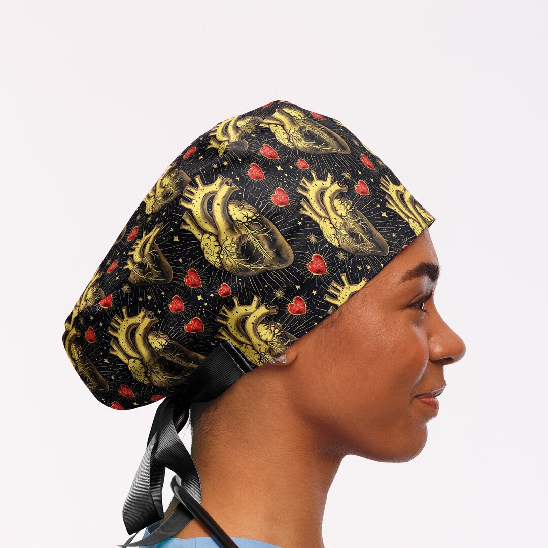Cardiac Scrub Caps for Women, Nurse Scrub Hat Ponytail, Heart Surgical ...