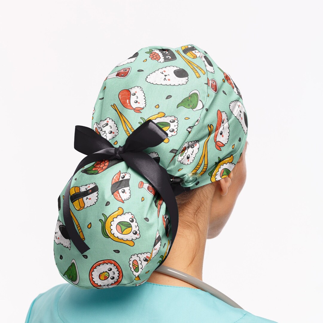 Sushi Lover Scrub Cap, Ponytail Scrub Caps, Ponytail Surgical Hat Women ...