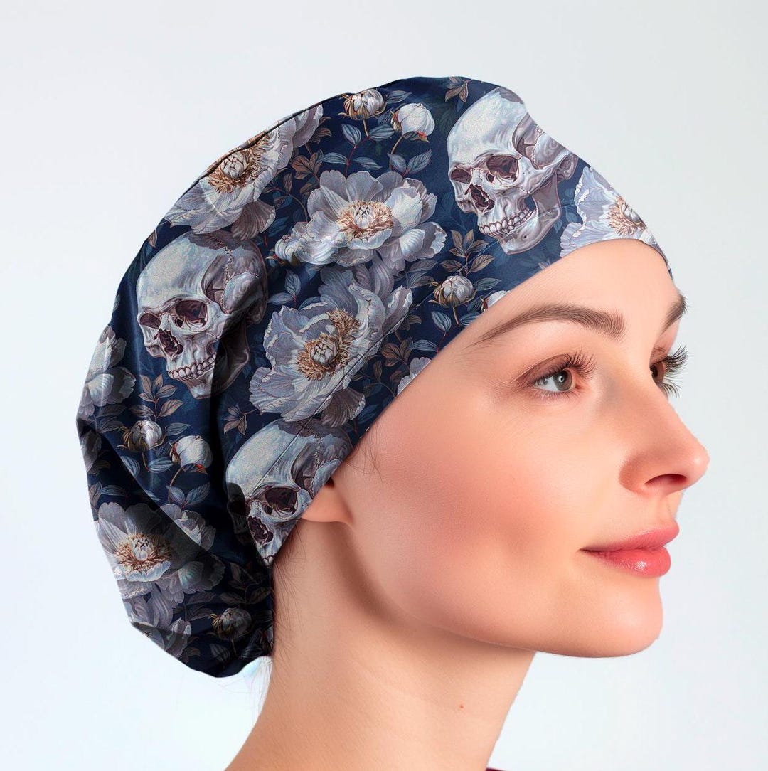 Scrub Caps Women, Floral Skull Surgical Cap, Toggle Scrub Caps for ...