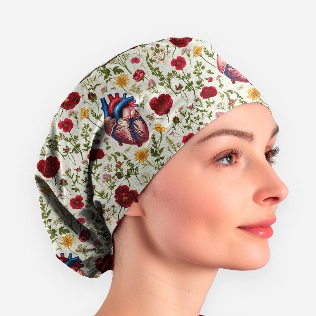 Cardiac Scrub Caps for Women, Nurse Scrub Hat Toggle, Heart Surgical ...
