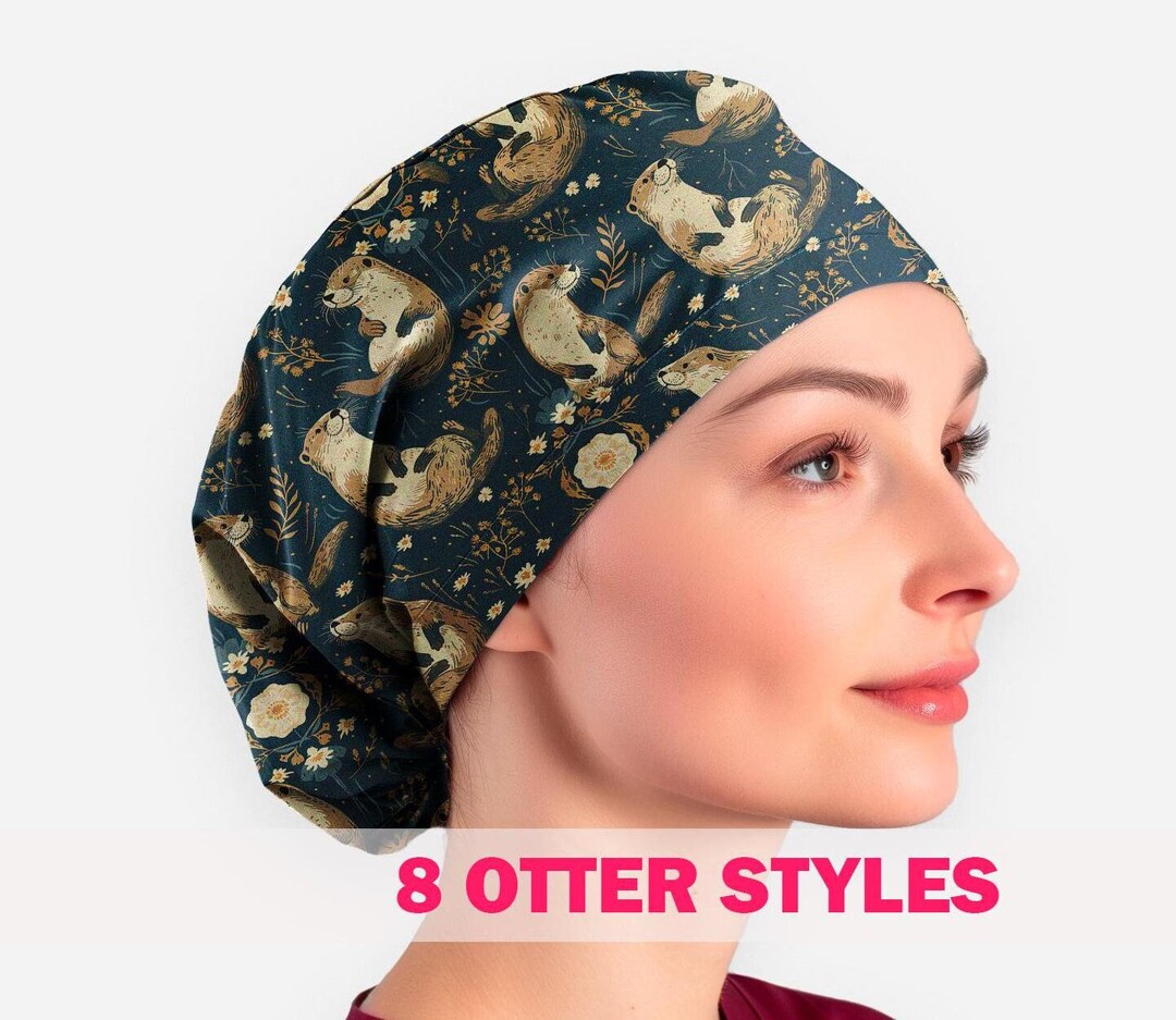 Otters Scrub Caps for Women, Surgical Cap With Buttons for Nurse, Otter ...