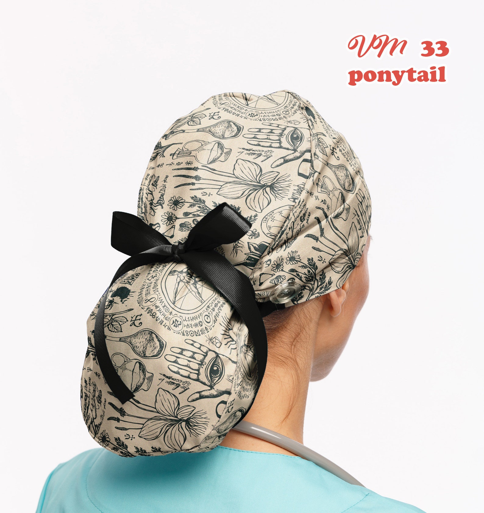 Anatomy Scrub Cap Ponytail Surgical Scrub Hat Nurse Cap - Etsy
