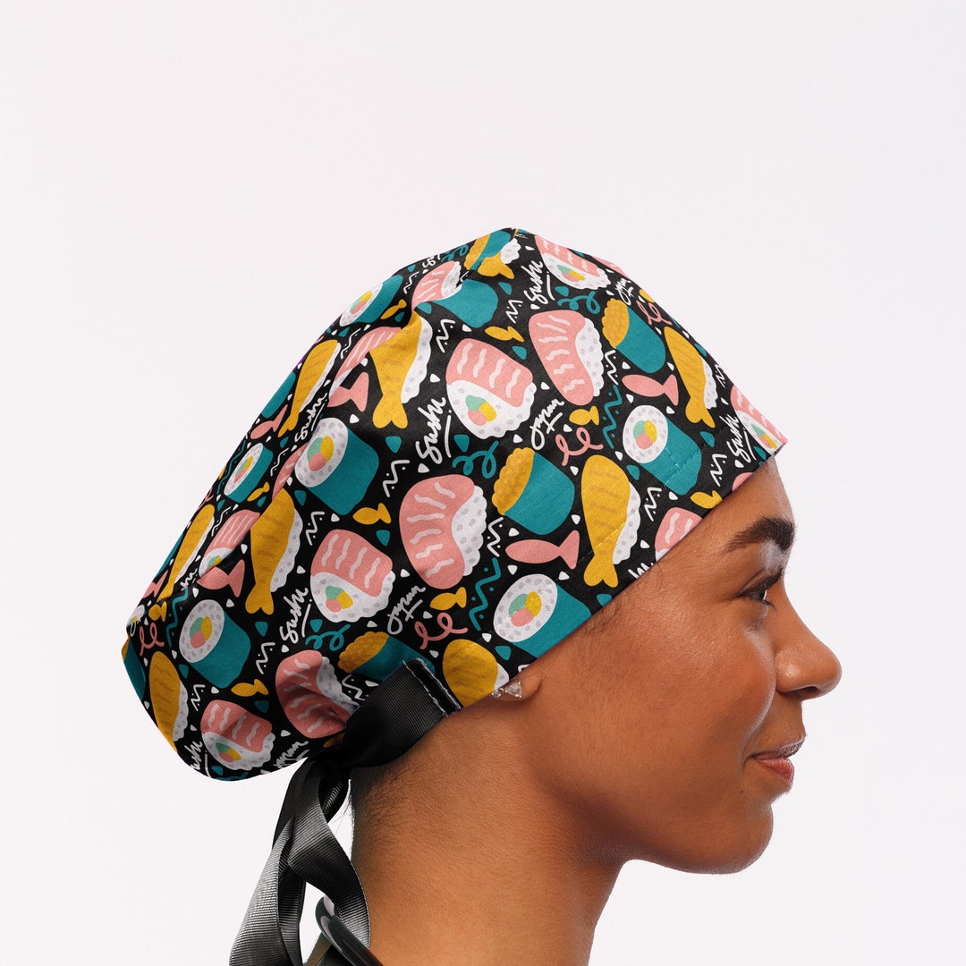 Sushi Lover Scrub Cap, Ponytail Scrub Caps, Ponytail Surgical Hat Women ...