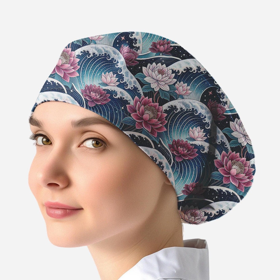 Lotus Wave Scrub Cap, Japanese Surgical Hat - Etsy