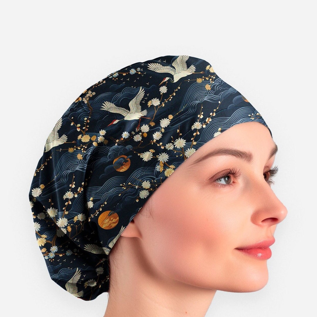 Crane and Waves Scrub Caps | Nurse Euro Surgical Cap - Etsy