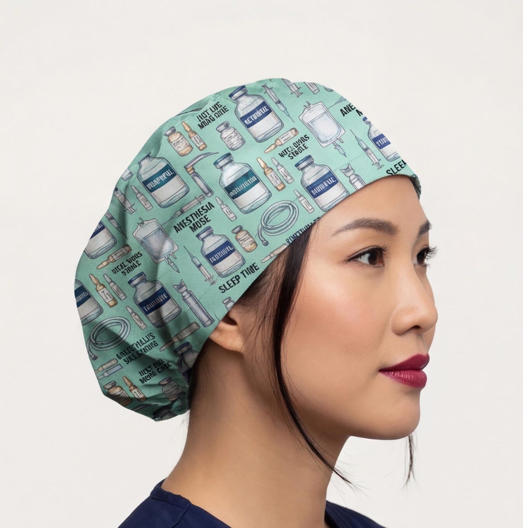 Anesthesia Tech Scrub Cap Women, CRNA Ponytail Surgical Hat With ...