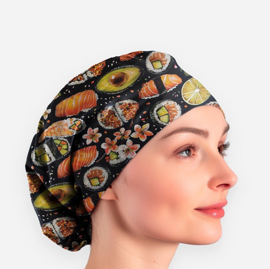 Sushi Lover Scrub Cap, Ponytail Scrub Caps, Surgical Hat Women ...