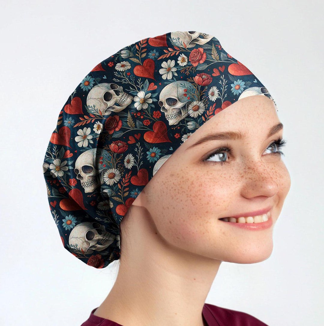 Valentine Skull Scrub Caps for Women, Valentine Day Scrub Cap Surgical ...