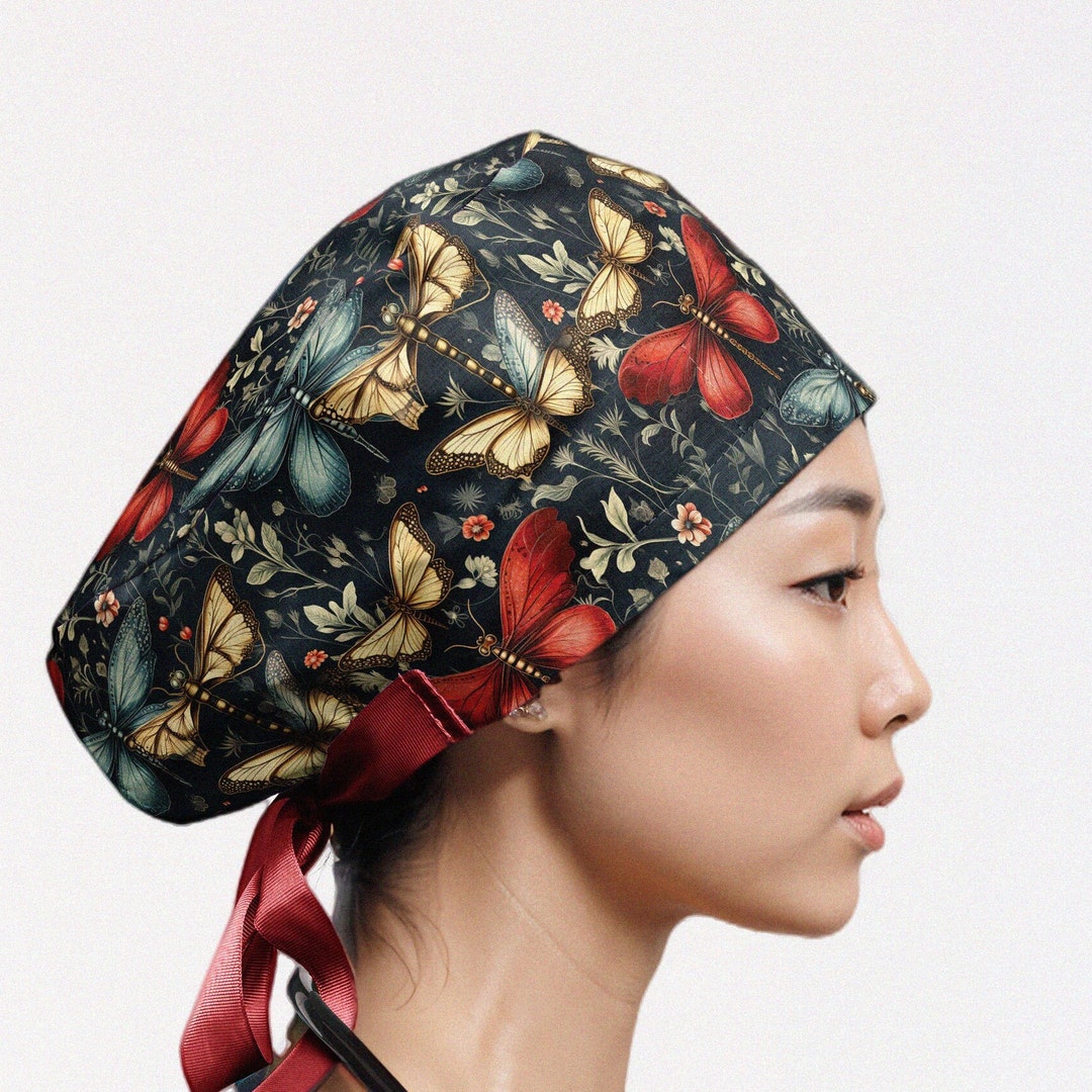 Dragonfly Scrub Caps for Women, Surgical Cap With Buttons for Nurse ...