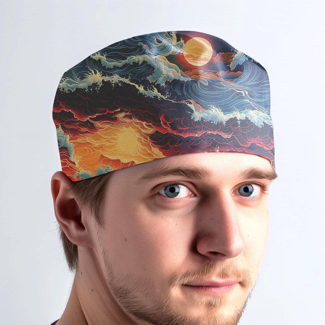 Unisex Scrub Cap, Sunrise Wave Man Scrub Hat, Unisex Surgical Cap ...