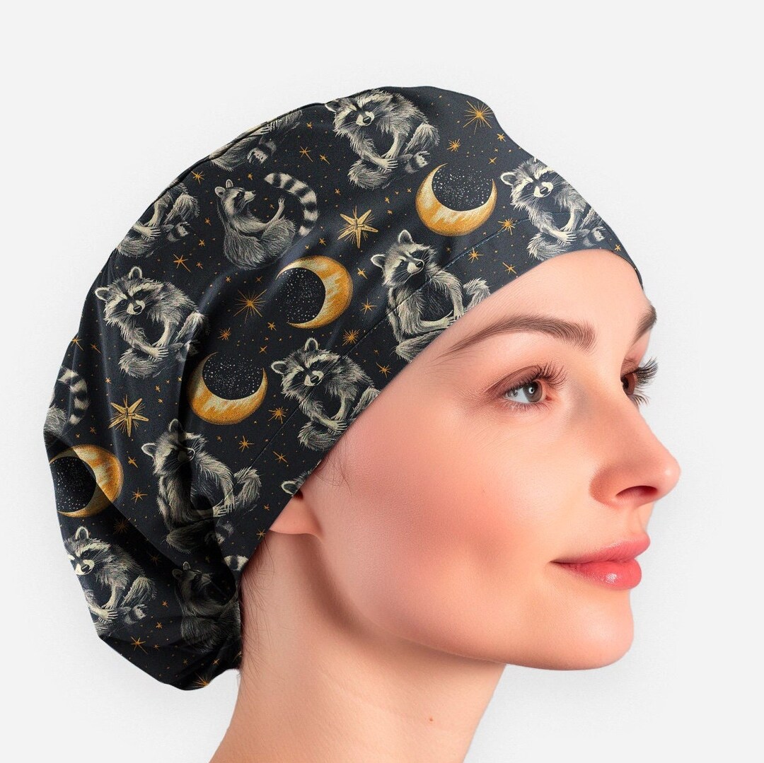 Yoga Raccoon Scrub Caps for Women, Surgical Cap With Buttons for Nurse ...
