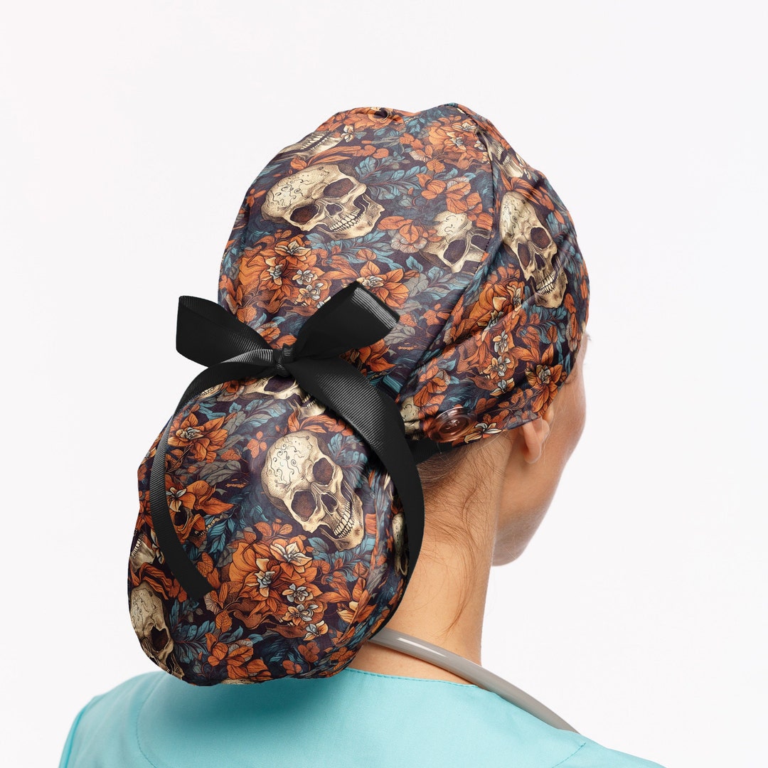 Scrub Caps Women, Skull Surgical Cap, Ponytail Scrub Caps for Women ...