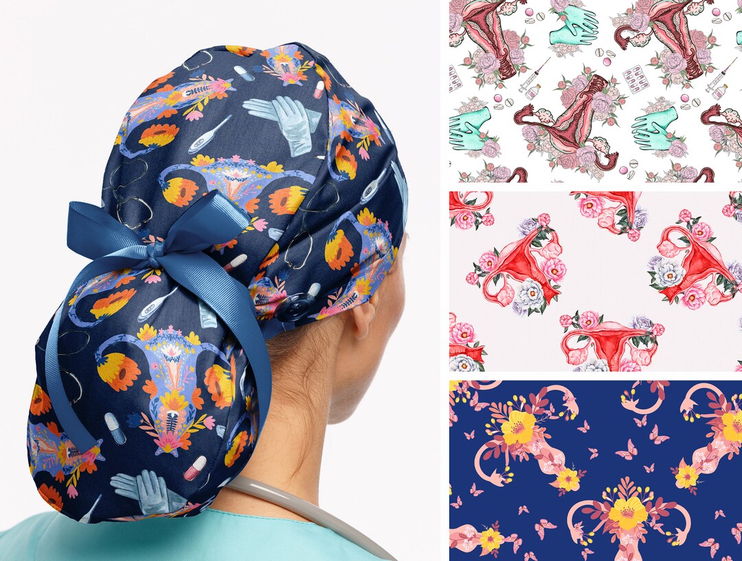 Uterus Scrub Caps Ponytail Surgical Hat Women Ob - Etsy