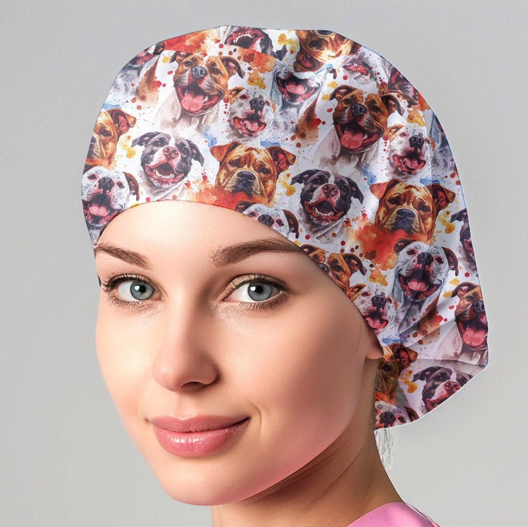 Pitbull Scrub Caps for Women, Surgical Cap With Buttons for Nurse, Vet ...