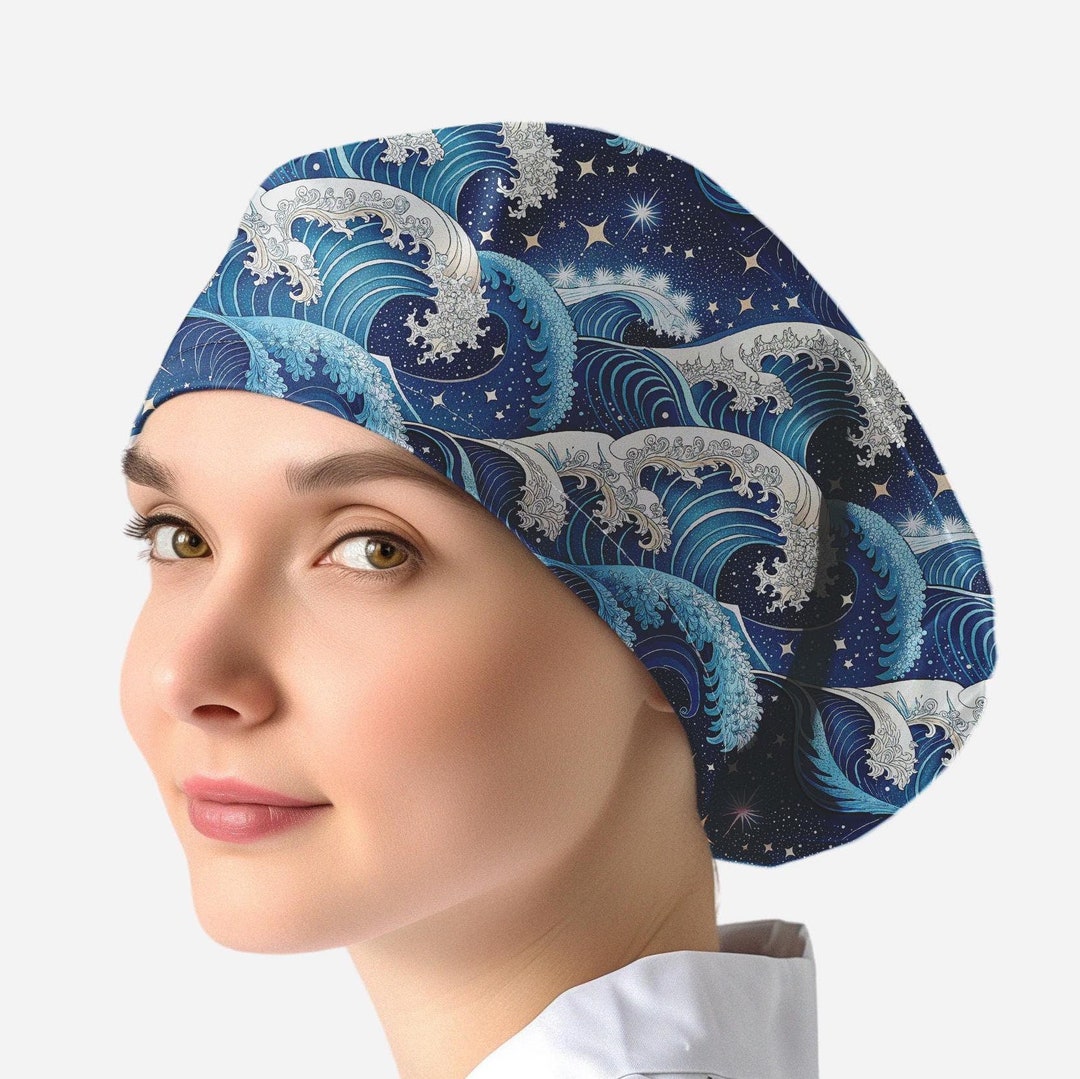 Japanese Wave Scrub Cap for Women, Euro Surgical Hat (buttons Option ...