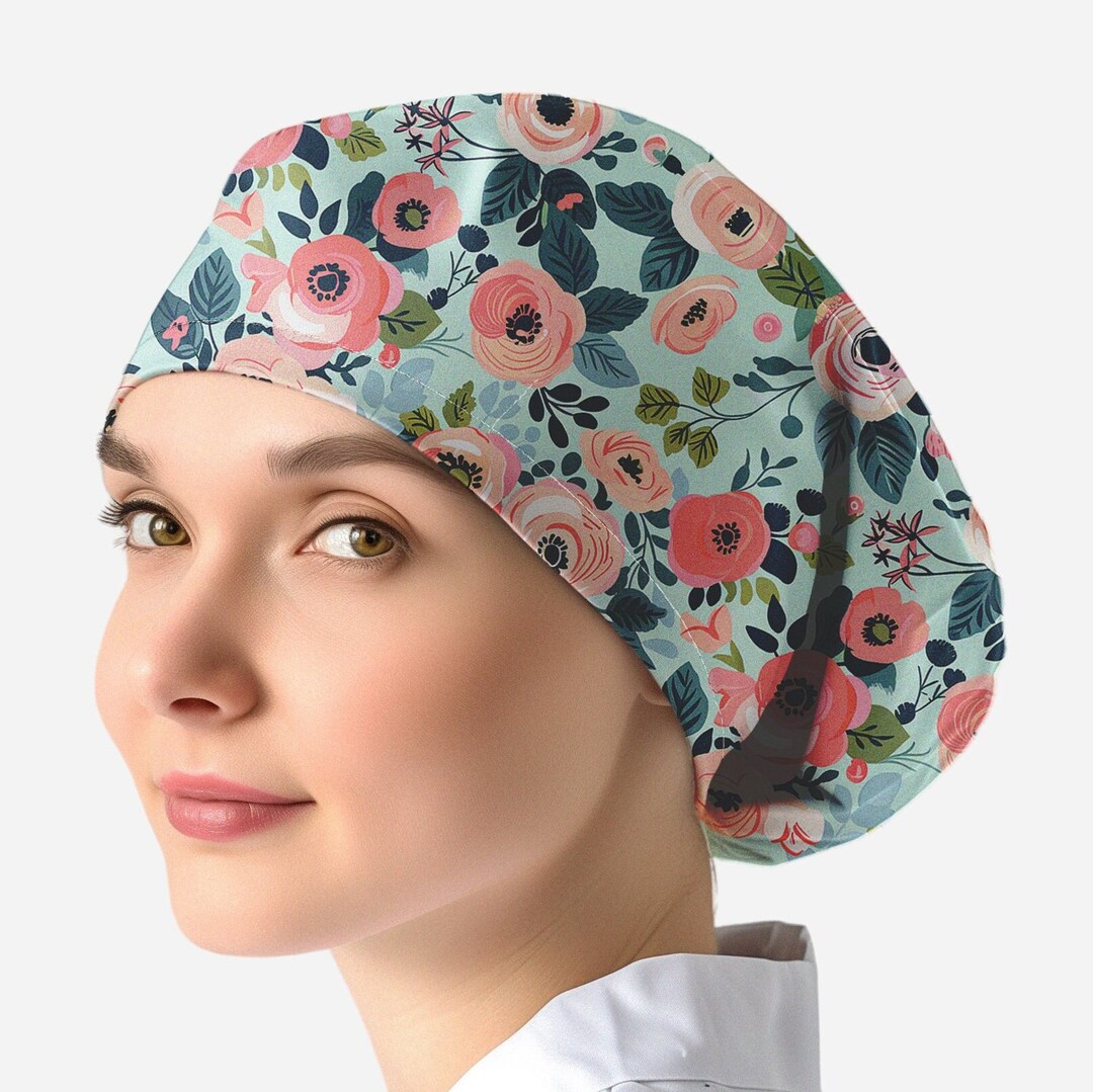 Floral Scrub Caps, Scrub Hats for Women, Nurse Scrub Cap, Peony Euro ...