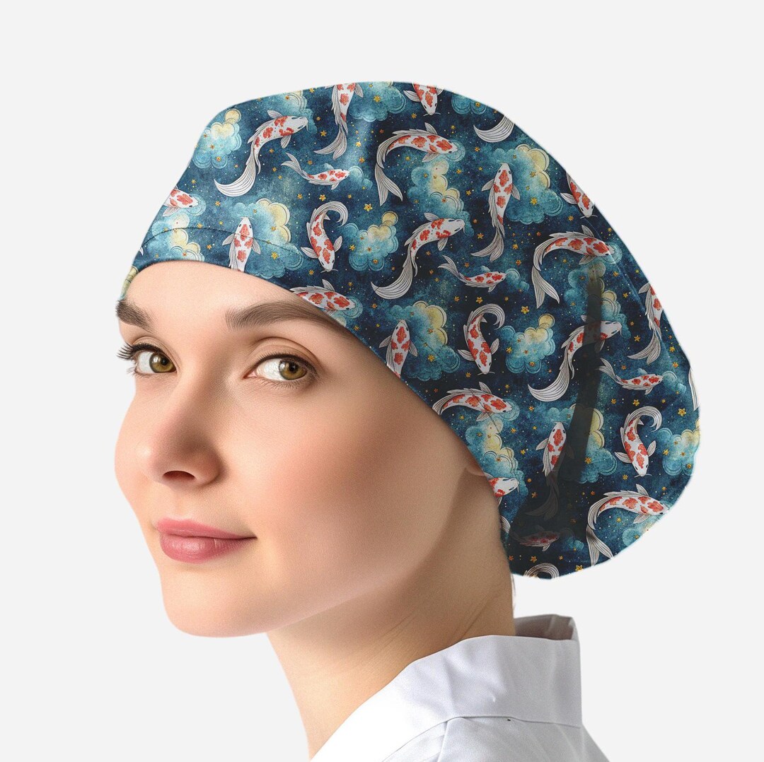 Koi Fish Scrub Caps for Women, Surgical Cap With Buttons for Nurse, Vet ...
