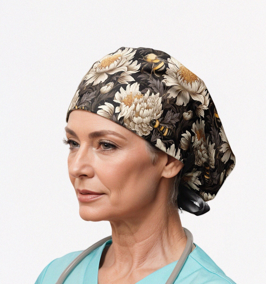 Bee Scrub Cap Women, Floral Euro Surgical Cap With Buttons for Nurse - Etsy