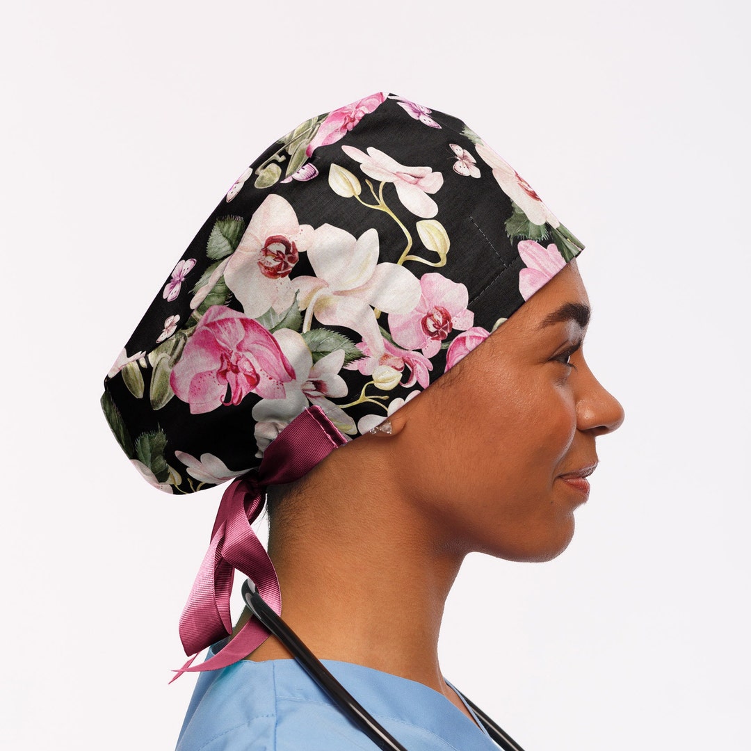 Floral Scrub Caps, Scrub Hats for Women, Nurse Scrub Cap, Orchid Euro ...