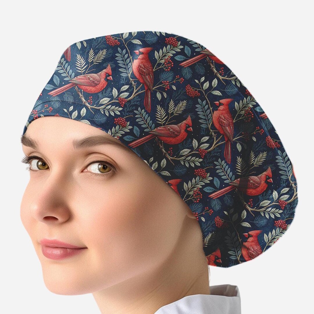 Christmas Cardinal Bird Scrub Cap, Winter Surgical Hat - Etsy