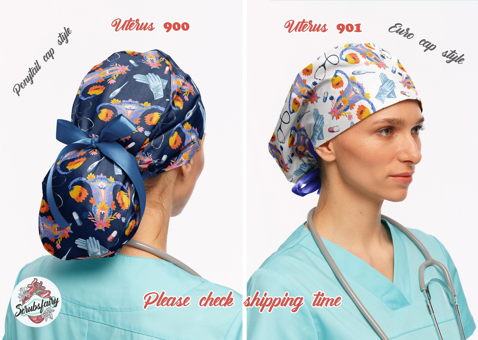 Uterus Scrub Caps Ponytail Surgical Hat Women Ob - Etsy