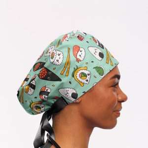 Sushi Lover Scrub Cap, Ponytail Scrub Caps, Ponytail Surgical Hat Women ...