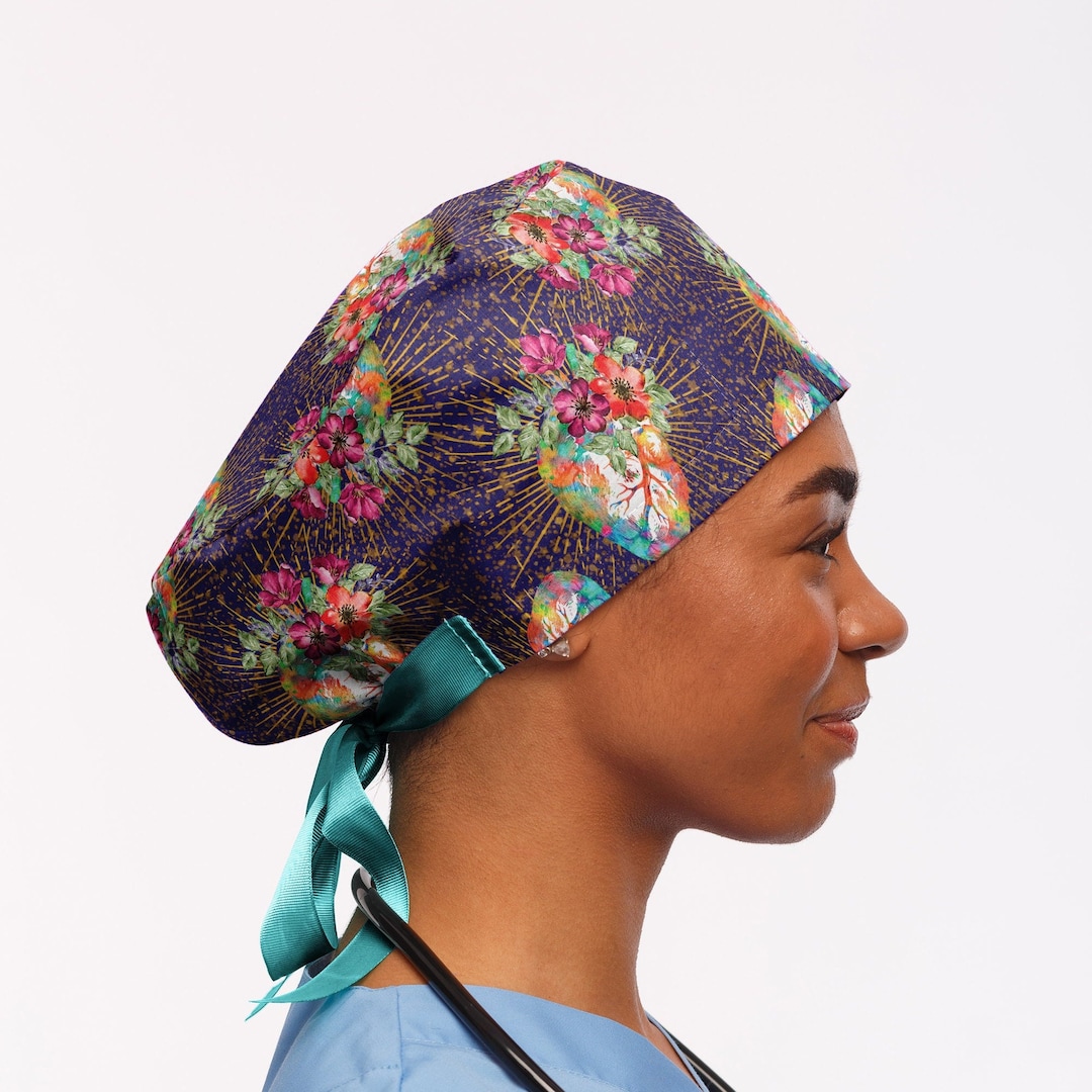 Cardio Scrub Caps for Women, Nurse Scrub Hat Ponytail, Heart Surgical ...