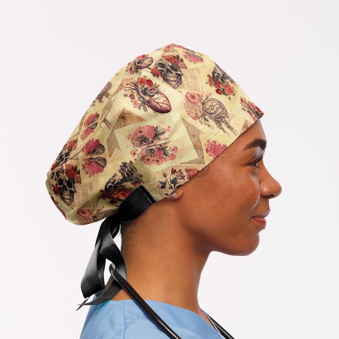 Anatomy Scrub Cap Ponytail, Surgical Scrub Hat, Vintage Anatomy Nurse ...