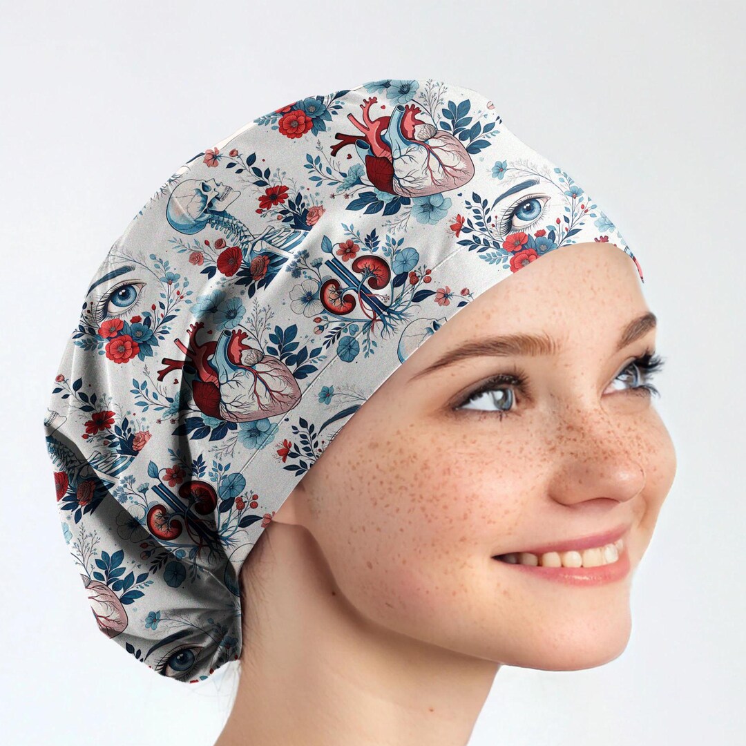 Scrub Caps for Women, Floral Anatomy Surgical Cap, Surgery Nurse Scrub ...