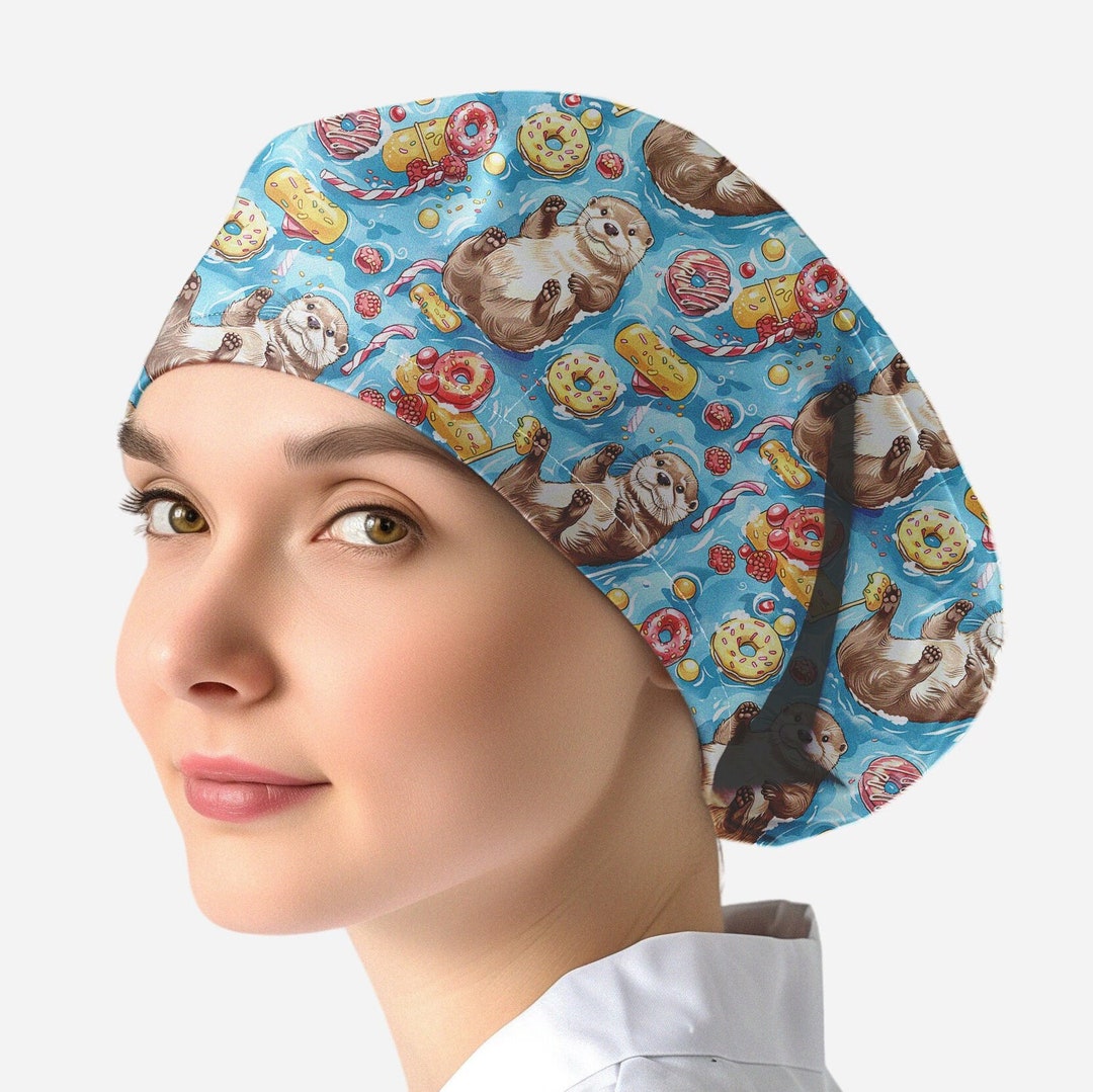 Otters Scrub Caps for Women, Surgical Cap With Buttons for Nurse, Otter ...