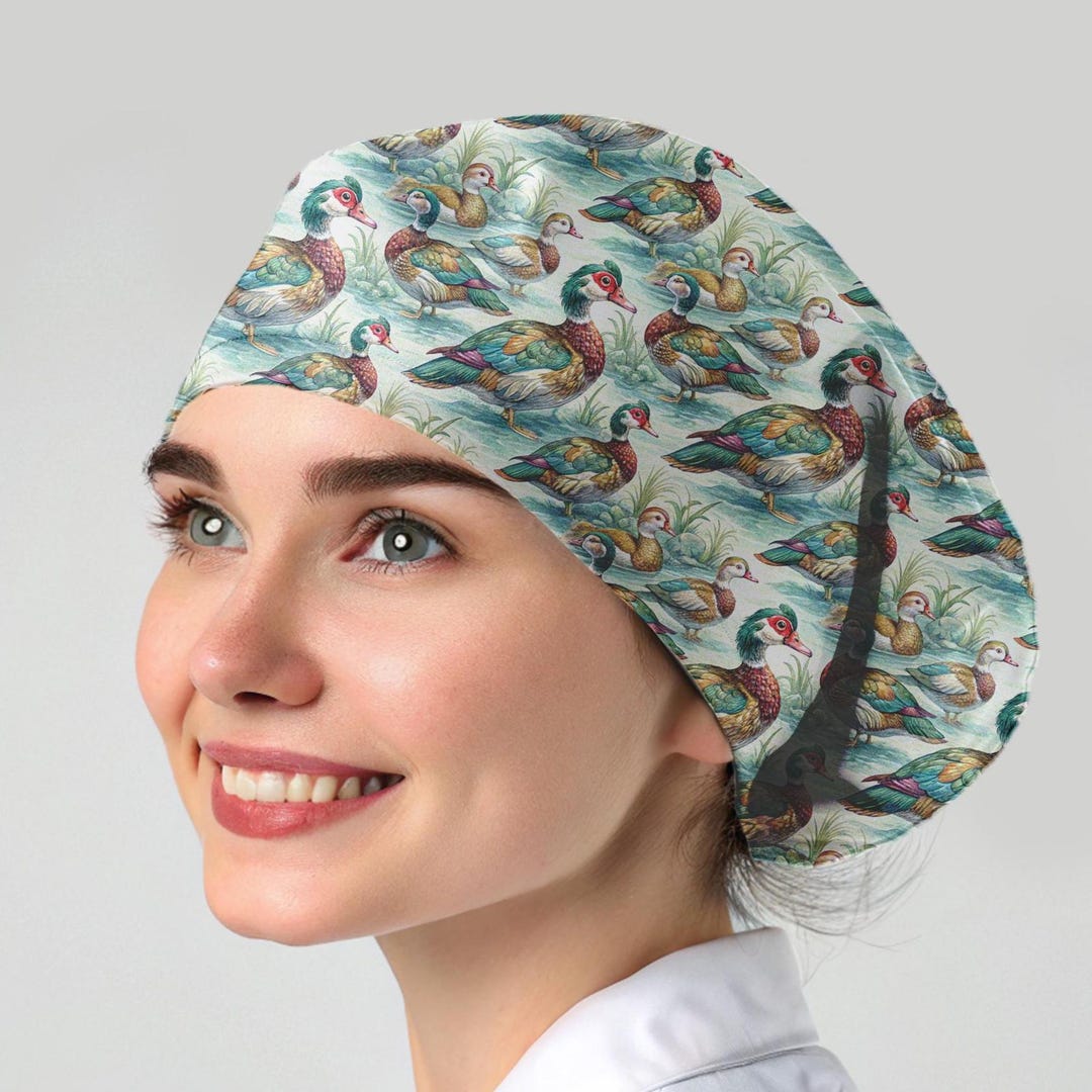 Fun Ducks Scrub Caps for Women, Surgical Cap With Buttons for Nurse ...