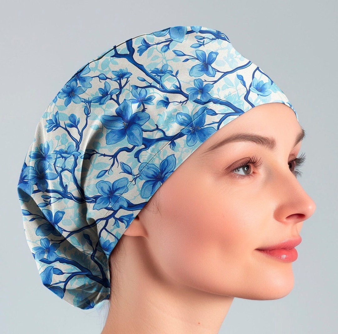 Floral Scrub Caps Scrub Hats for Women Nurse Scrub Cap Blue Euro ...