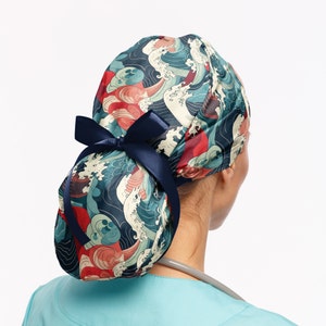 Great Wave Scrub Caps for Women Japanese Wave Scrub Cap Surgical Cap ...