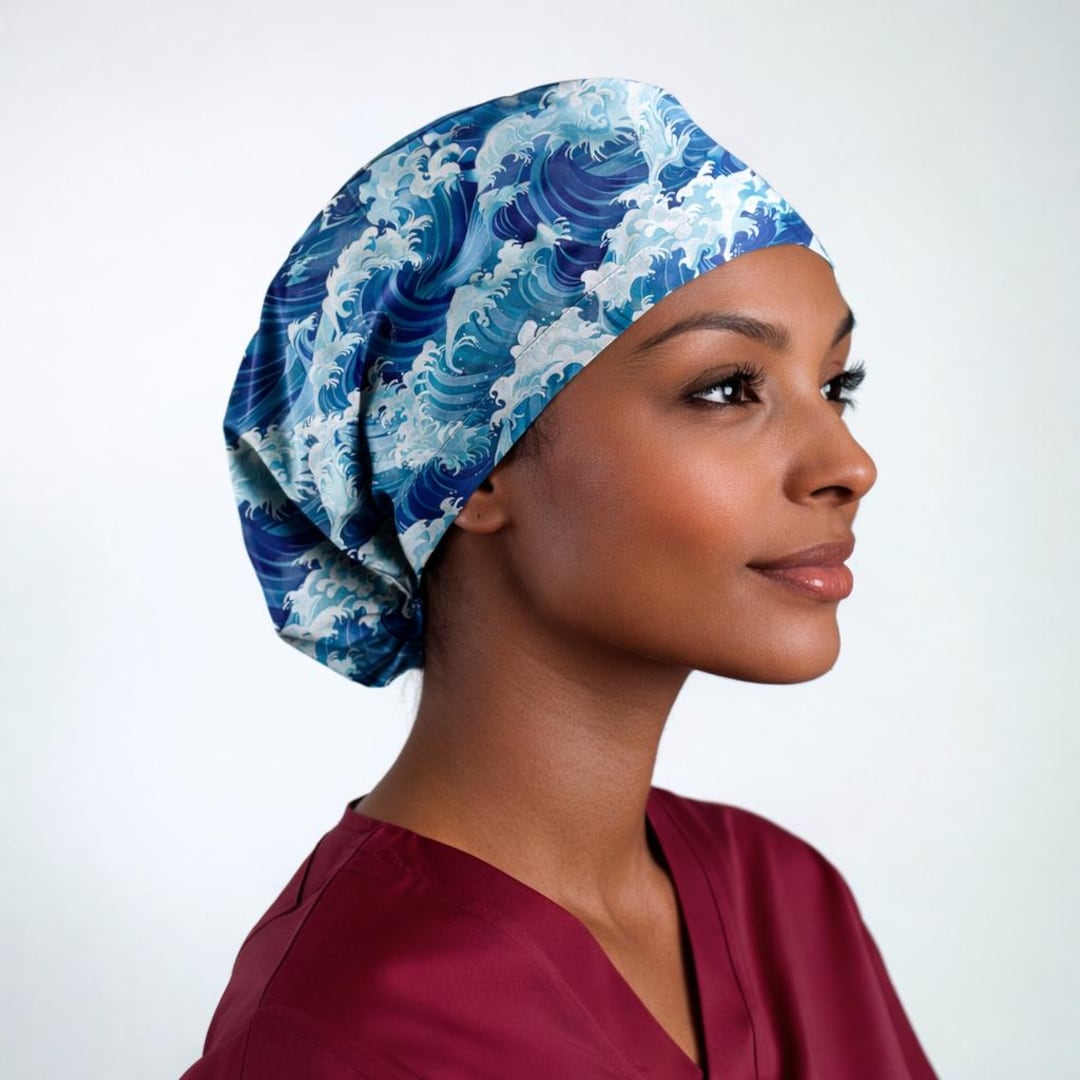 Japanese Wave Scrub Cap, Surgical Hat With Buttons, Medical Headwear - Etsy