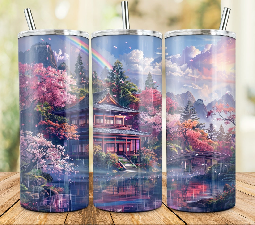 Japanese Landscape Tumbler Sublimation Design, Japanese House With ...